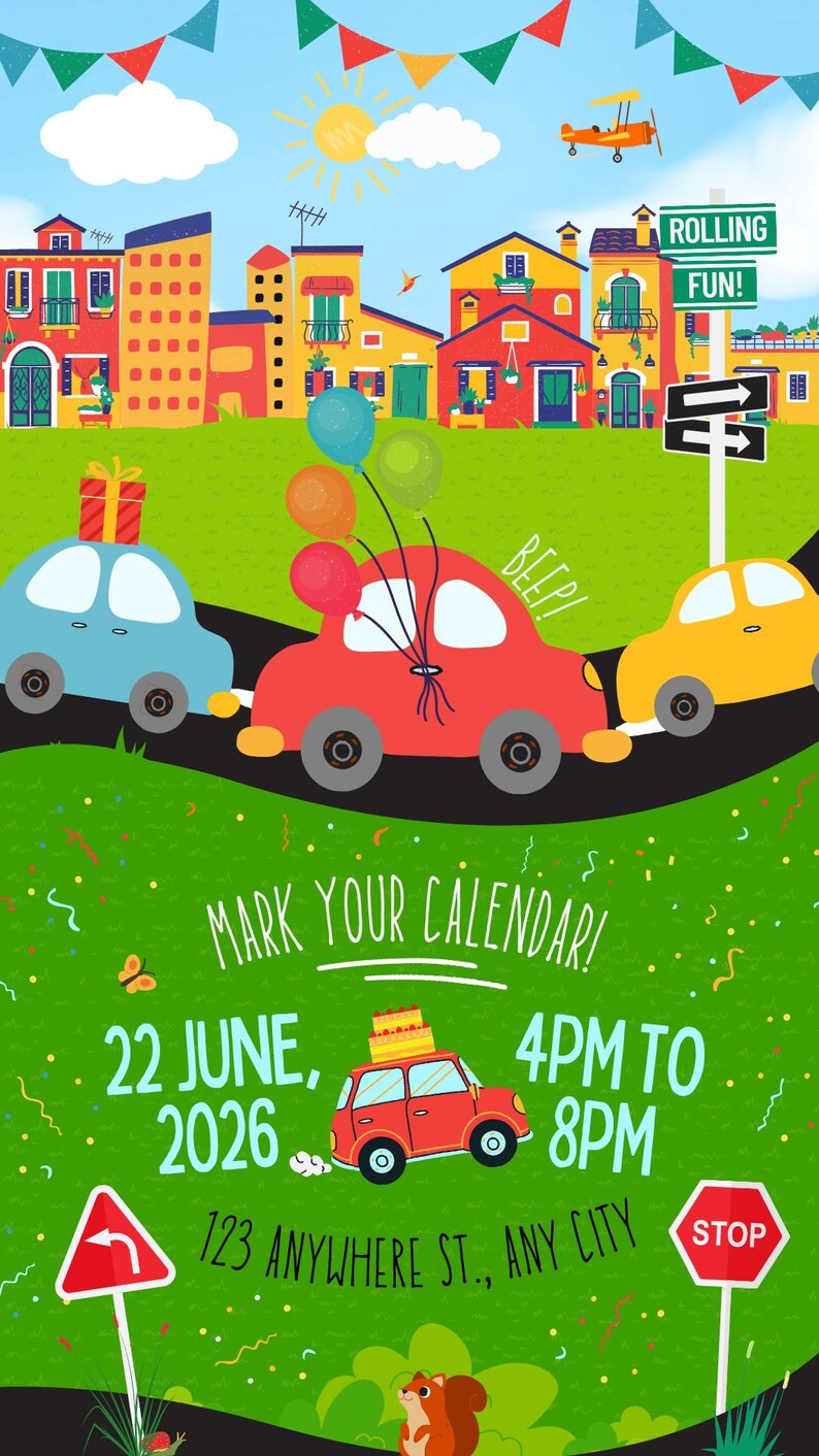 Cartoon Car-themed Birthday Invitation Video – Digital MP4 Download - Etsy