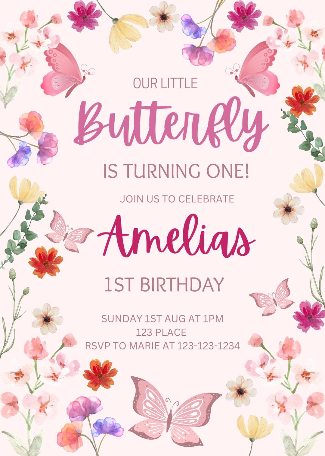 Butterfly-themed First Birthday Digital Invitation - Etsy