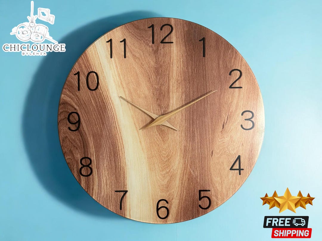 Large Wooden Wall Clock Silent Modern Home Timepiece Rustic Hanging ...