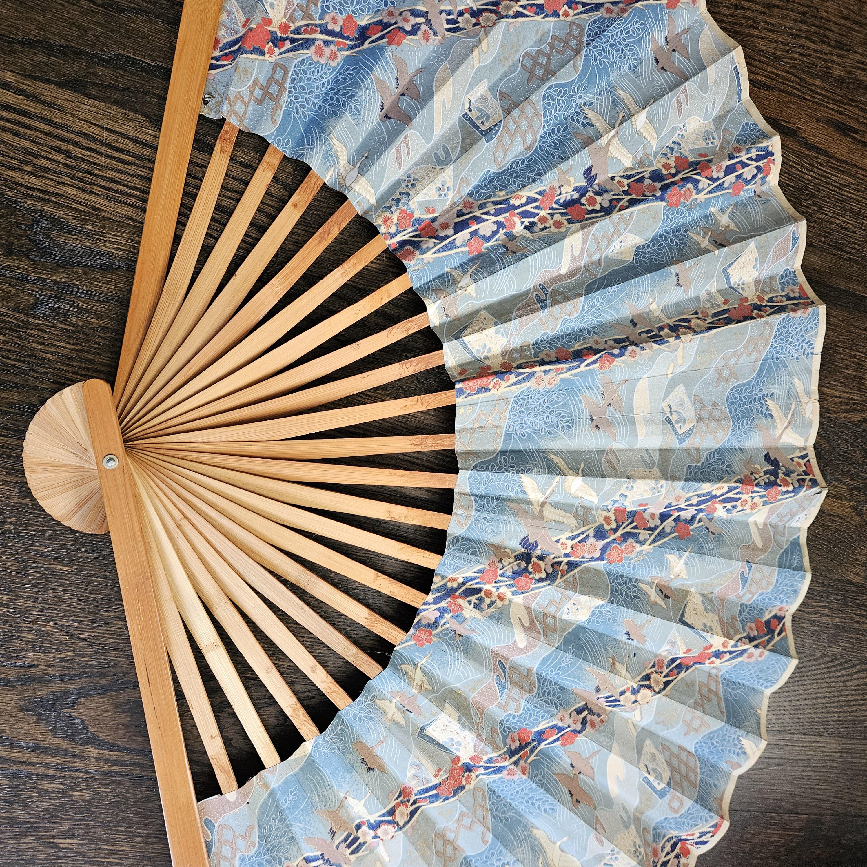 Vintage Japanese Blue Extra Large Hand Fan - Etsy