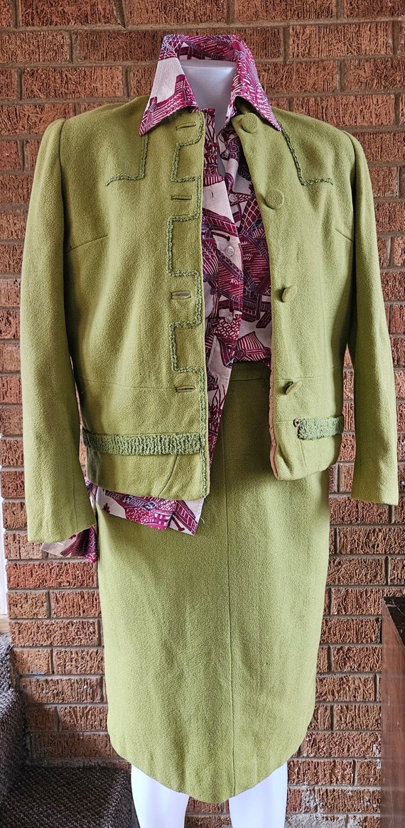 Vintage 60s Olive Green Wool Straight Skirt W - Gem