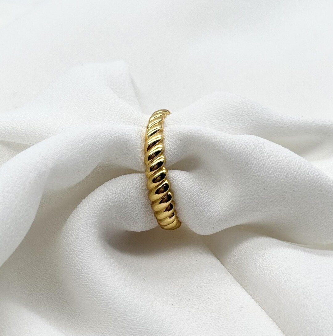 Thin Croissant Gold Dome Ring, 14K Gold Twist Ring, Minimalist Fine ...