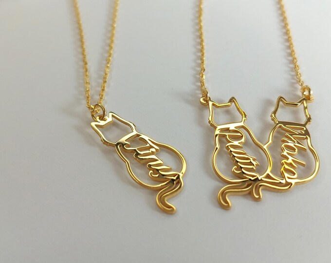 Cat Necklace, Custom Cat Name Necklace, Gold Cat Lover Gift, Cat Momery ...