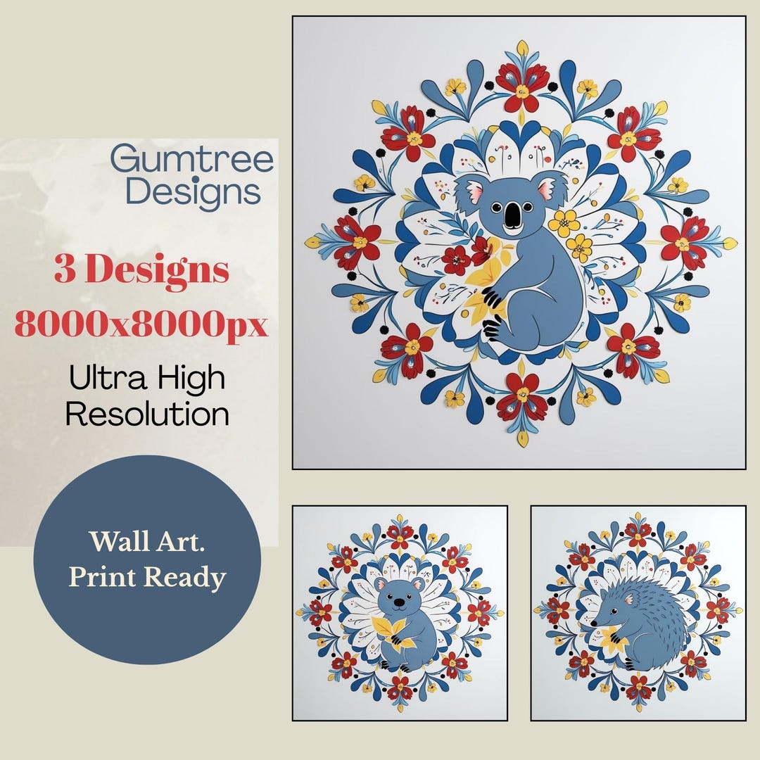 Animal Mandala Wall Art - Scandinavian Folk Art Prints | Australian ...