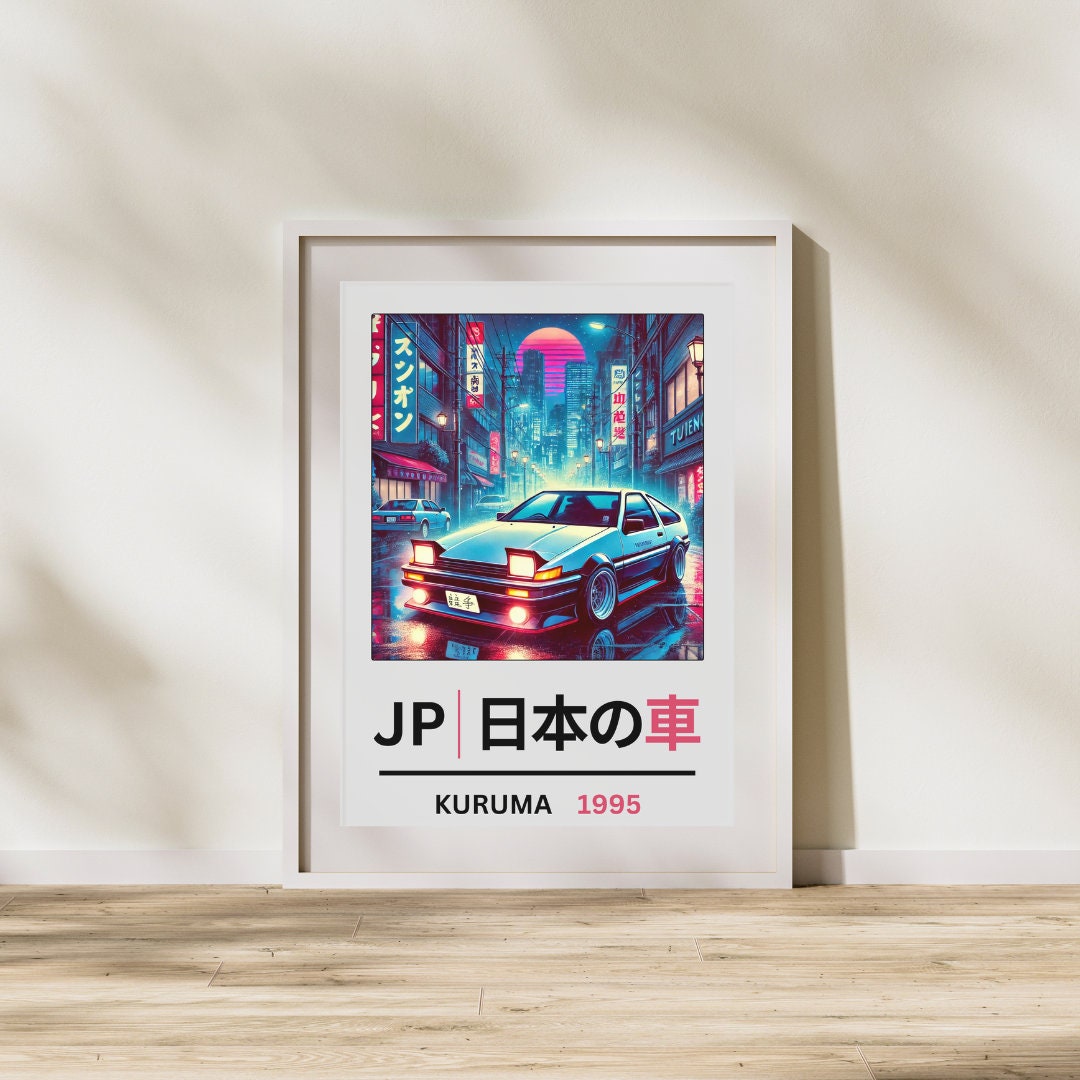 Retro Japanese Night City Car Poster Print - Classic Japanese Car ...