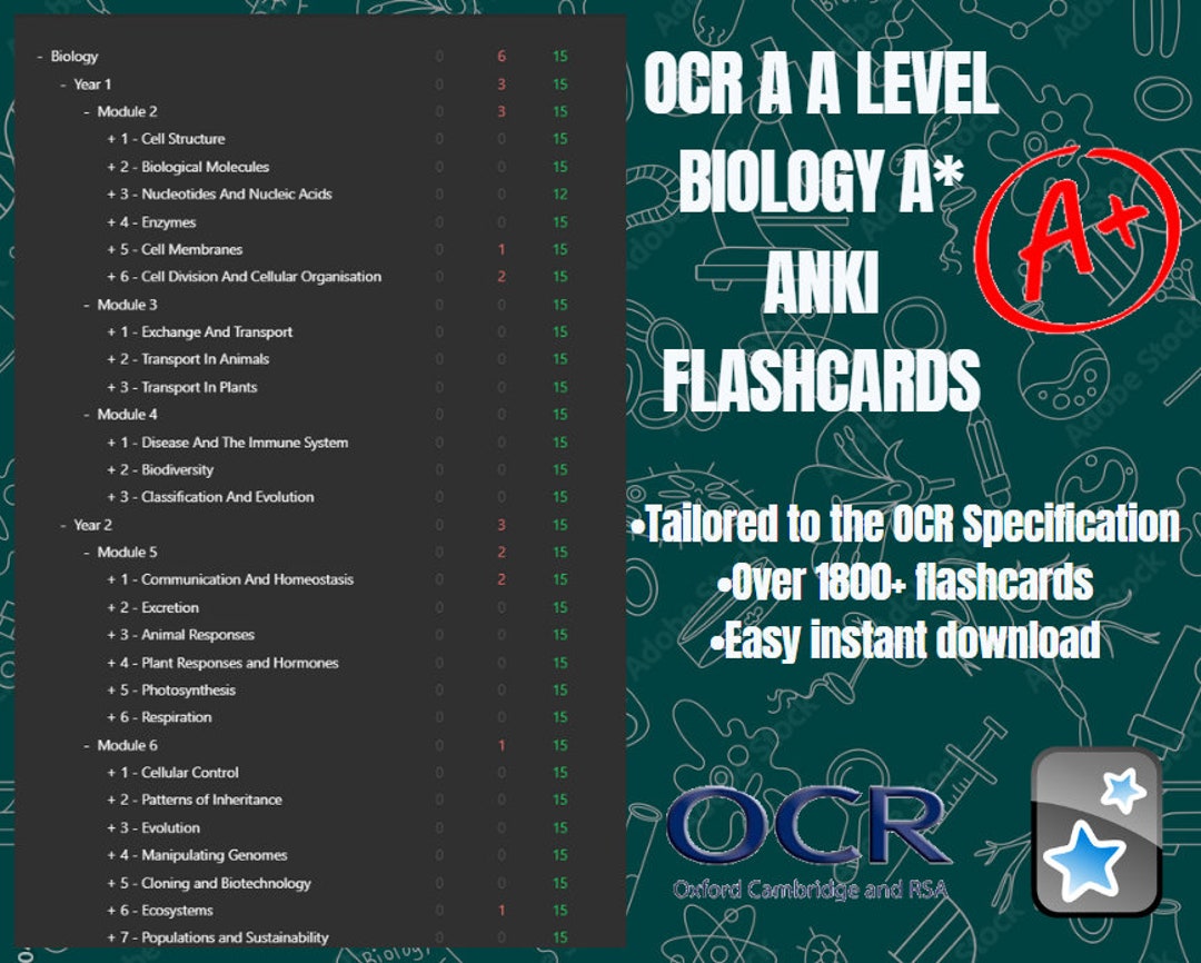 OCR A A-level Biology A* Complete Anki Flashcard Deck (includes ...