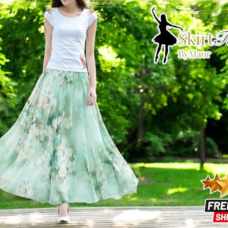 Chiffon Maxi Skirt - Etsy