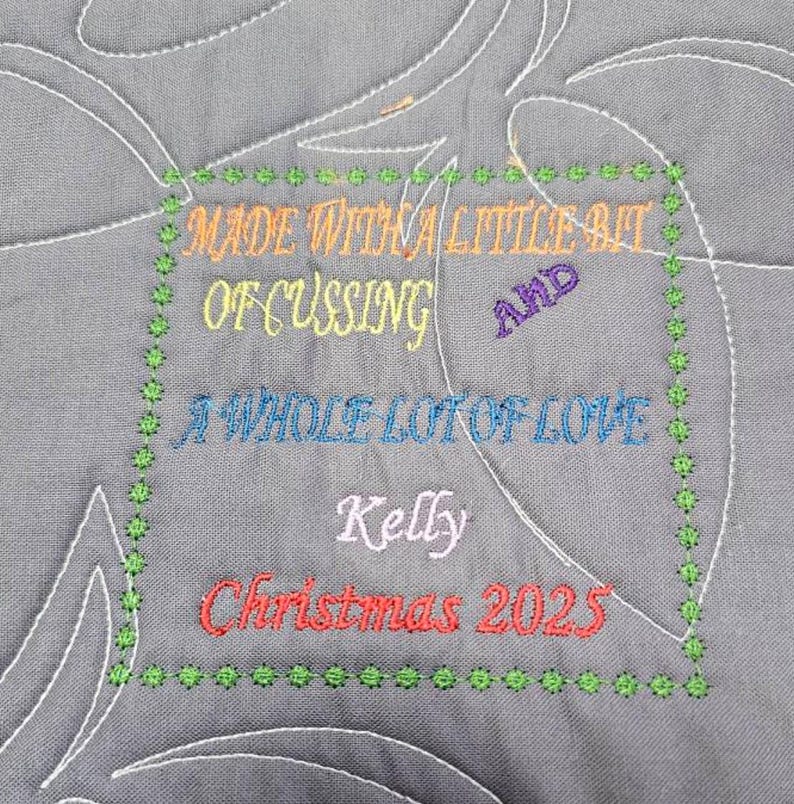 Funny Quilt Label 4x4 Hoop. Made With Love and Cussing Machine ...