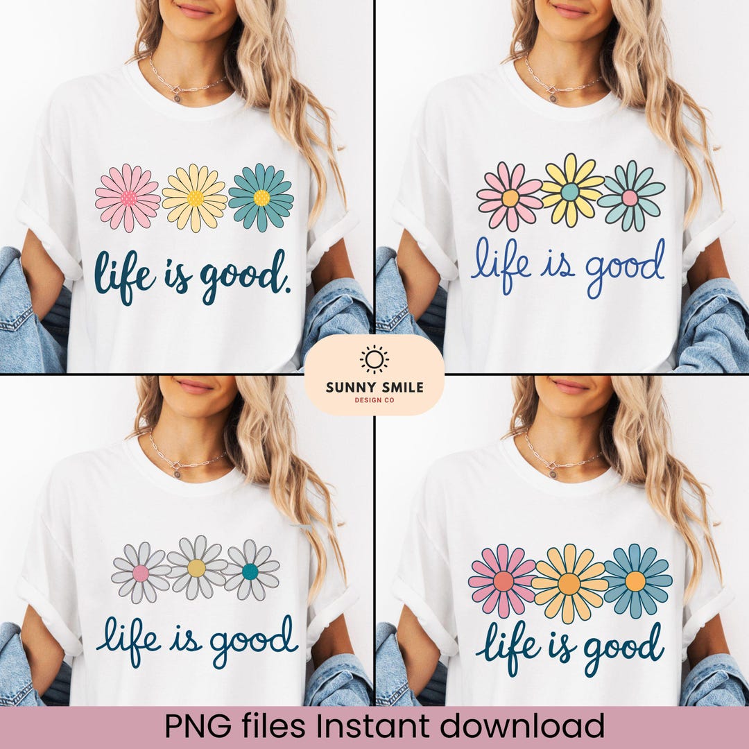 Life is Good Png Bundle, Preppy Daisy Digital Design Cute Positivity ...