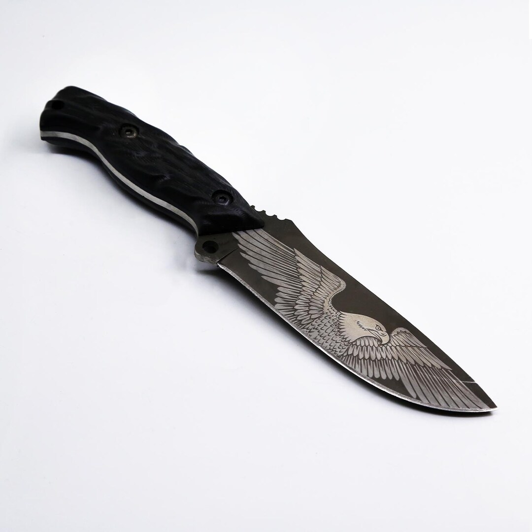 Custom Engraved Hawk Hunting Knife: Hand Forged Full Tang, 4116 ...