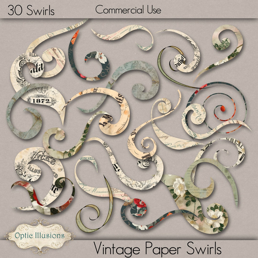 Vintage Paper Swirls - 30 Swirls -clip Art - Digital Scrapbooking ...