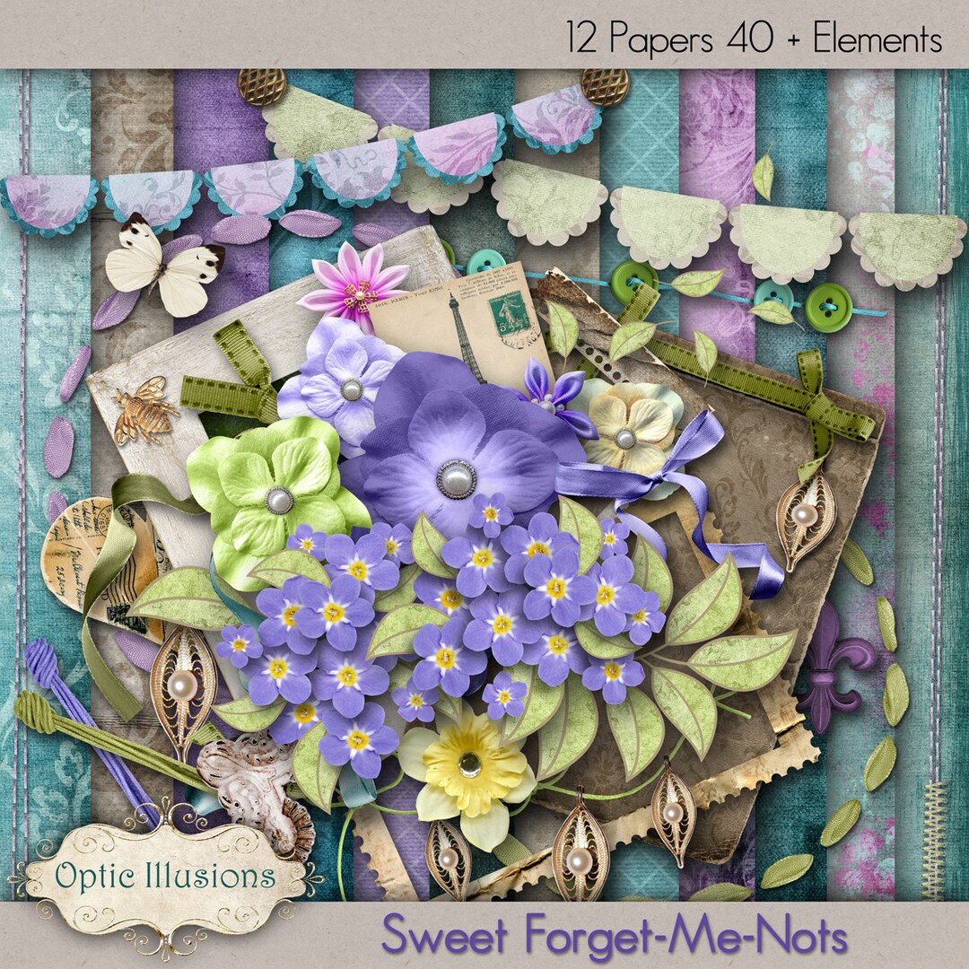 Sweet-forget-me-nots - Digital Scrapbooking Kit - 12 Beautiful Papers ...