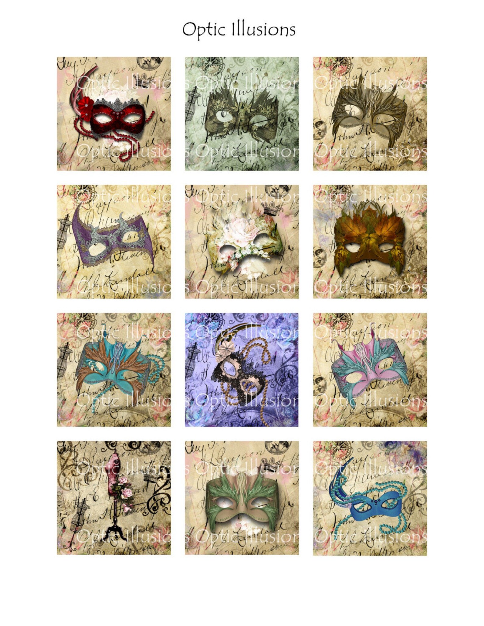 INSTANT DOWNLOAD Victorian Style Masks 2x2 Great for - Etsy