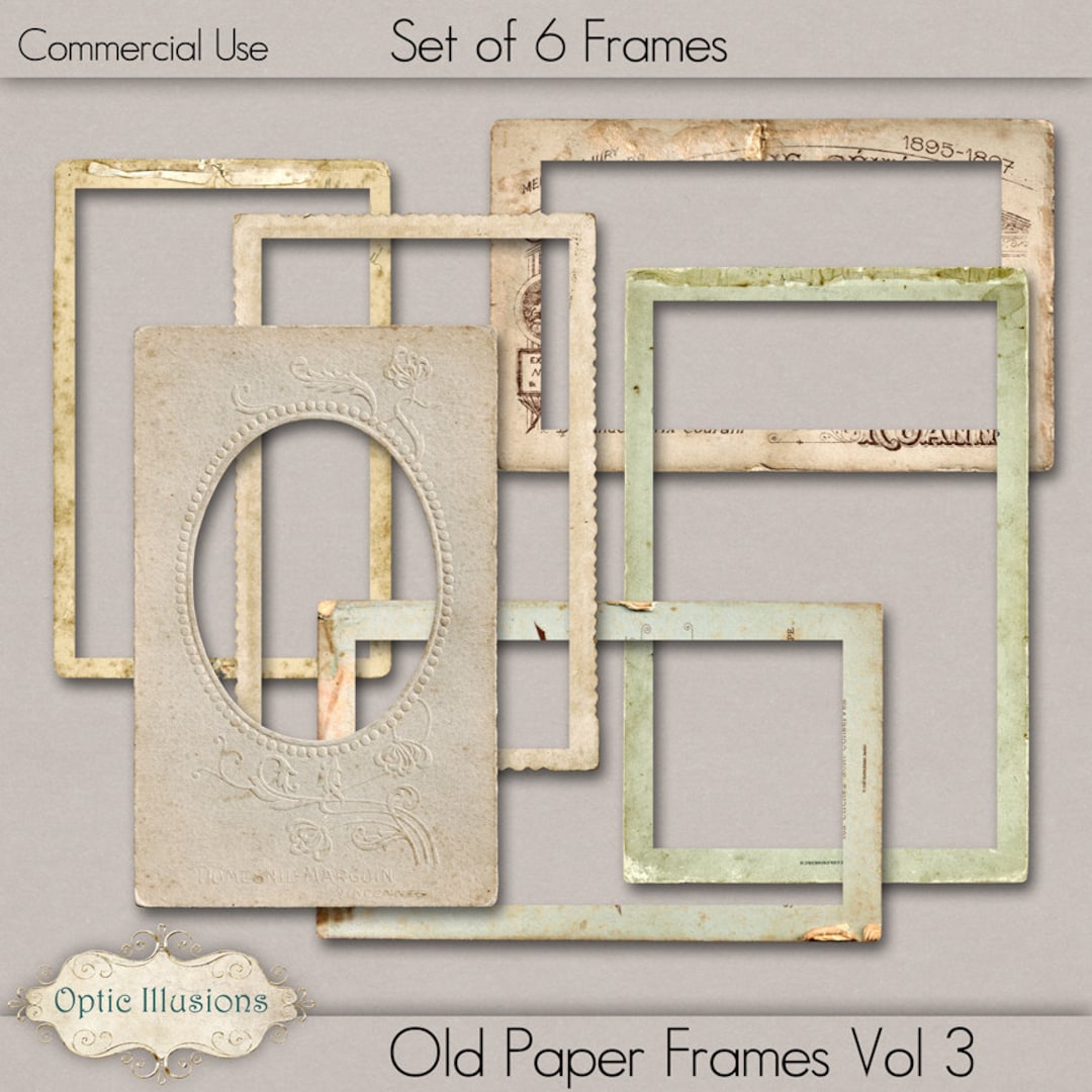 Old Paper Frames - Vol 3 - Digital Scrapbooking - Elements, 6 Vintage ...