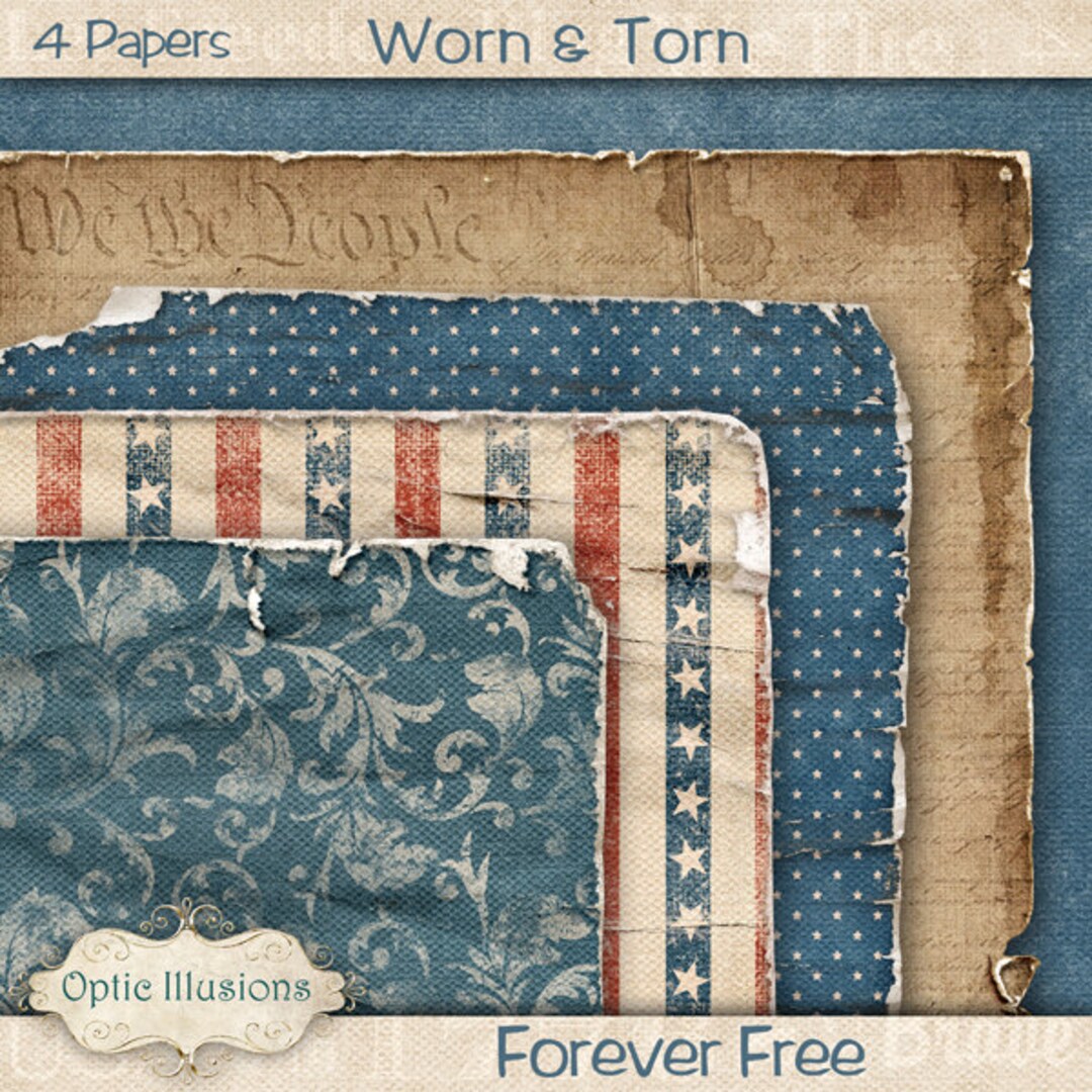FOREVER FREE - Worn & Torn - Digital Scrapbooking Papers - 4 Papers ...