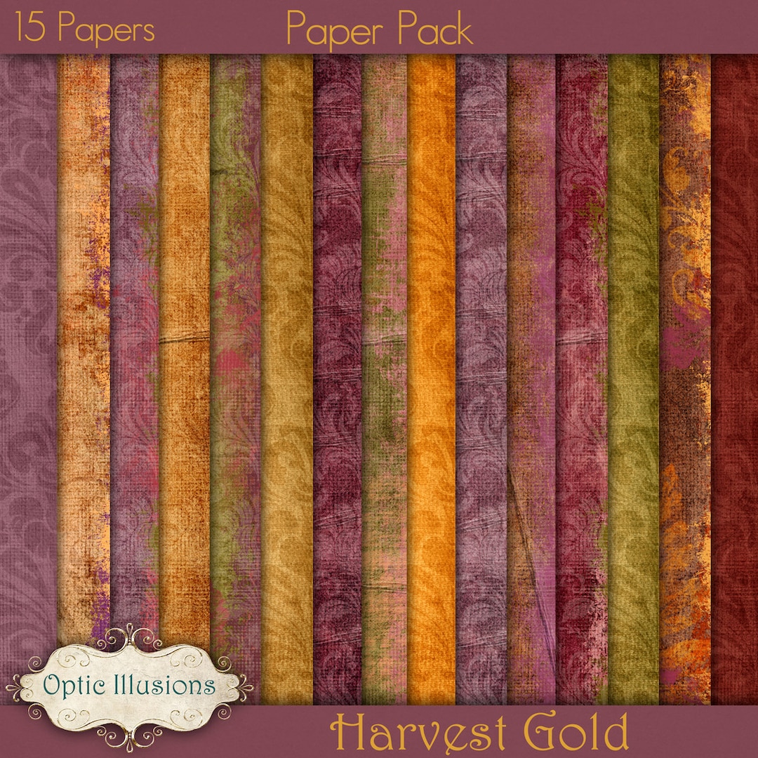 Harvest Gold - Digital Scrapbooking Paper - 15 Papers - 12 X 12 Inches ...