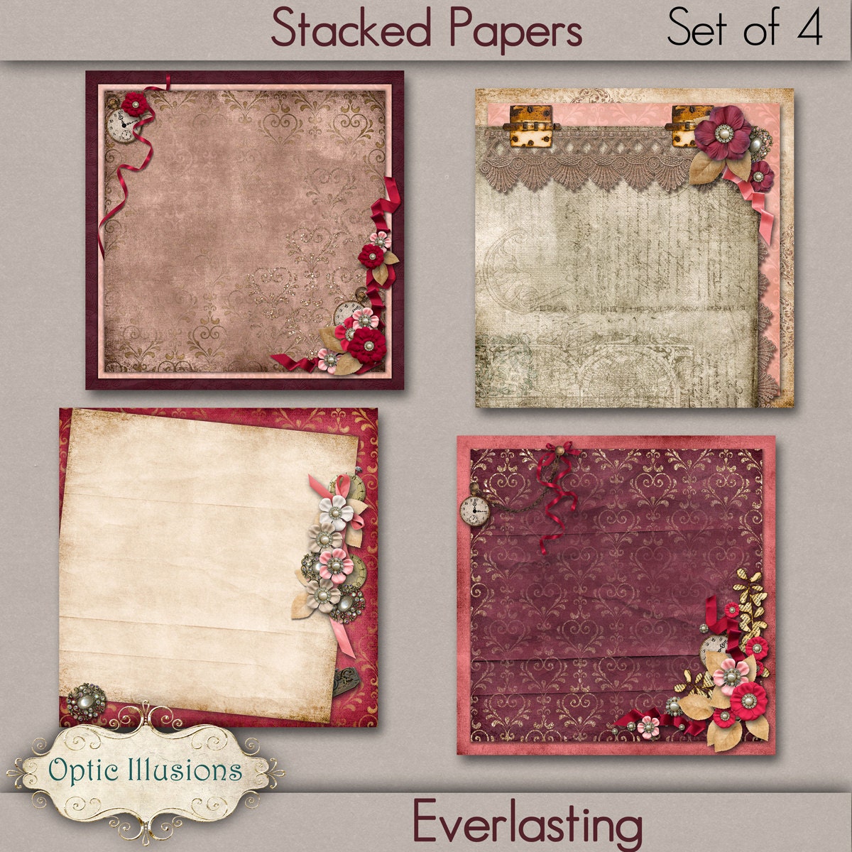 Everlasting Digital Scrapbooking Papers Stacked Papers | Etsy