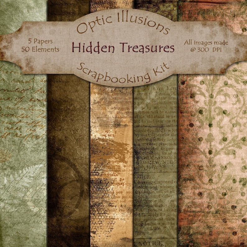 Digital Scrapbooking Papers Hidden Treasures Paper Pack | Etsy