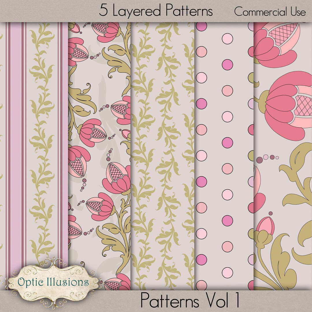 LAYERED PATTERNS - Vol 1 - Digital Scrapbooking Overlays - 5 Layered ...
