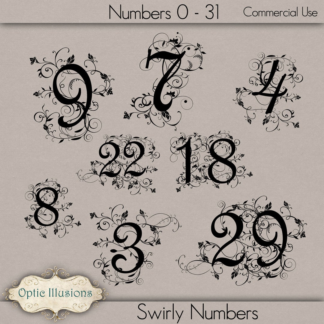 Swirly Fancy Numbers - Table Numbers - Commercial Use - - 0 Thru 31 ...