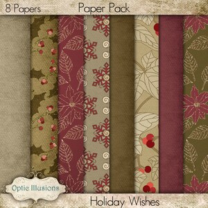 Holiday Wishes Digital Scrapbooking Papers 8 Great Digital - Etsy