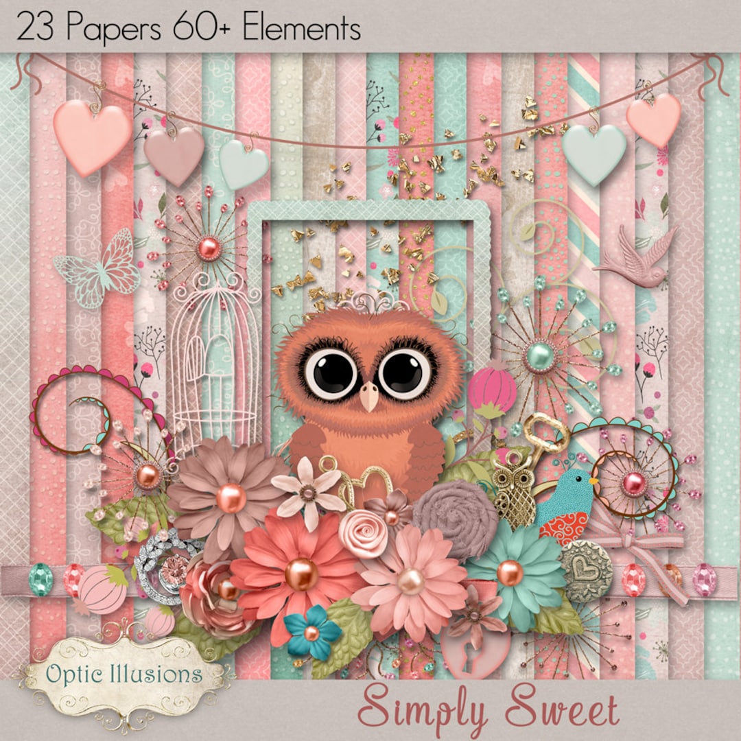 Digital Scrapbooking Kit - Simply Sweet - 23 Designed Papers - 60 Plus ...