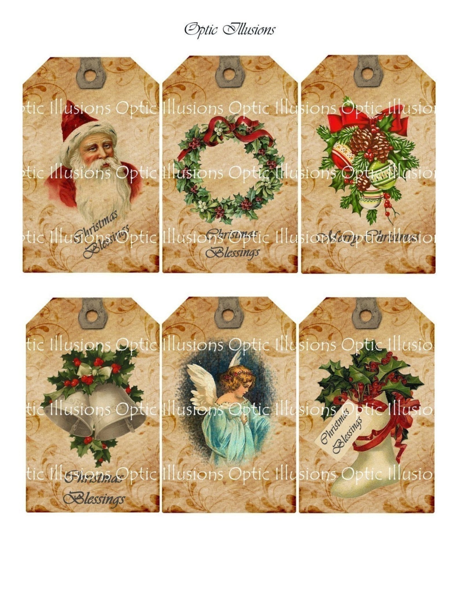 Christmas Gift Tags Set of 6 Vintage Illustrations 2.5 X - Etsy