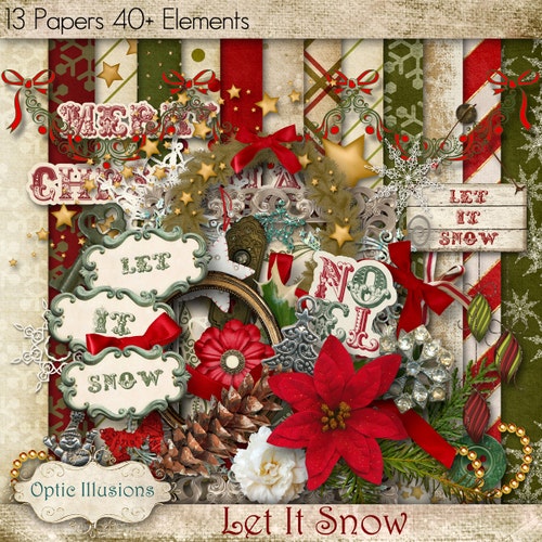 Let It Snow Digital Scrapbooking Paper Christmas Papers - Etsy