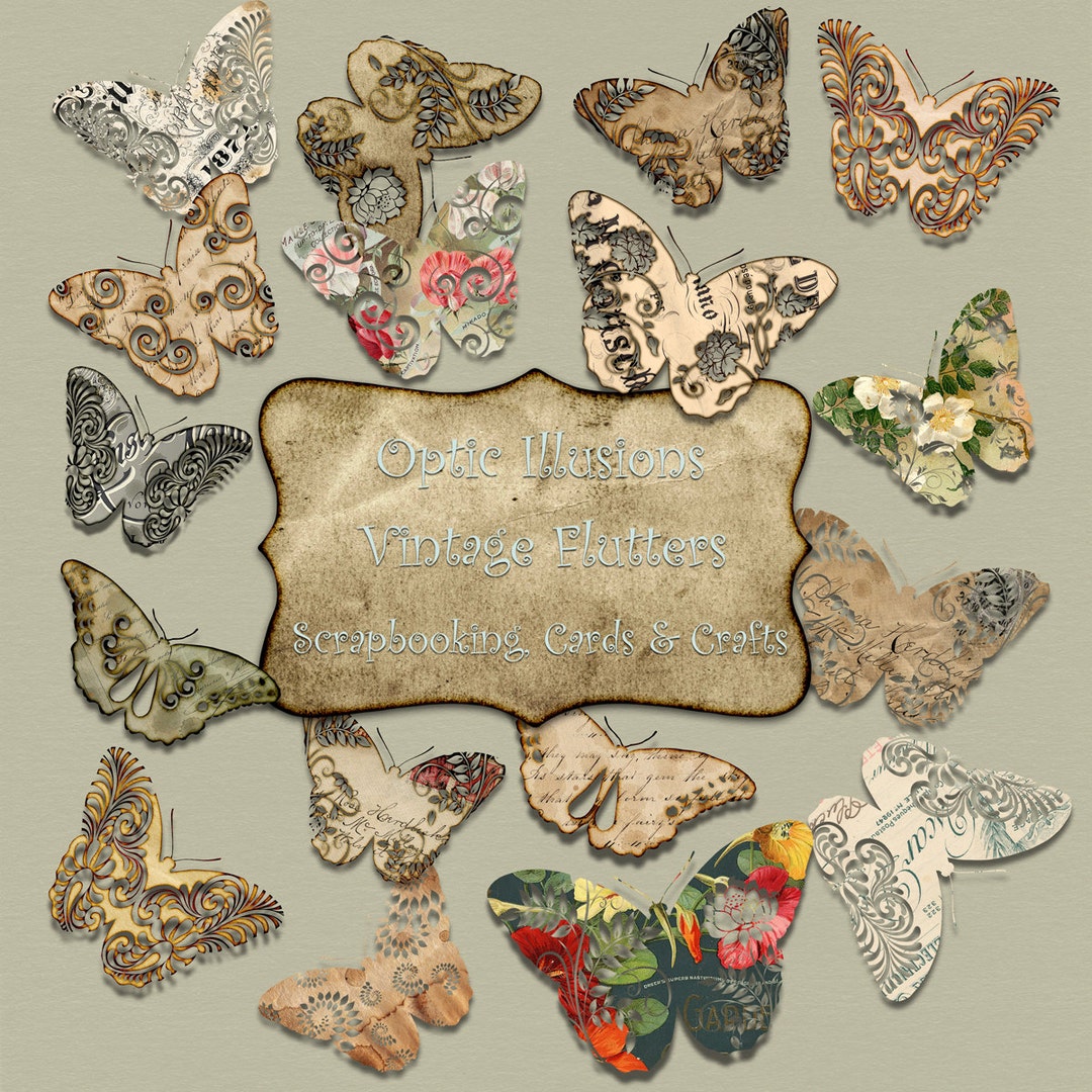 Vintage Paper Butterflies - 20 Digital Scrapbooking Elements, Card ...