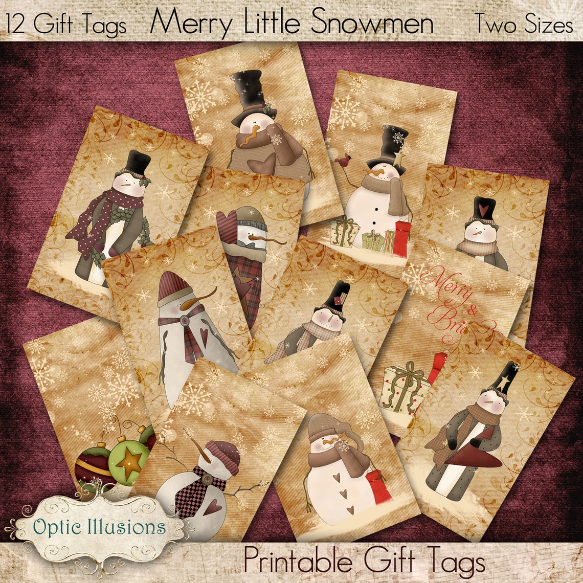 Merry Little Snowmen Christmas Gift Tags Set of 12 2.5 x | Etsy