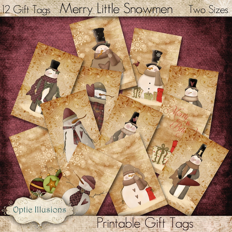 Merry Little Snowmen Christmas Gift Tags Set of 12 2.5 X - Etsy