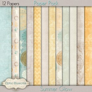 SUMMER GLOW - Digital Scrapbooking Kit - 12 Papers Over 50 Elements -5. ...