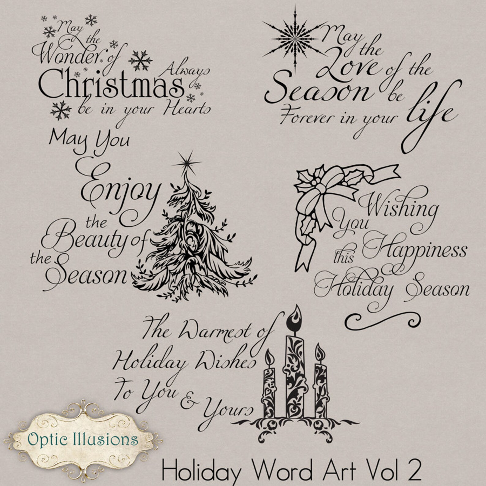 Holiday Word Art Vol 2 Stamps, Clip Art Card Supplies, Digital Stamps ...