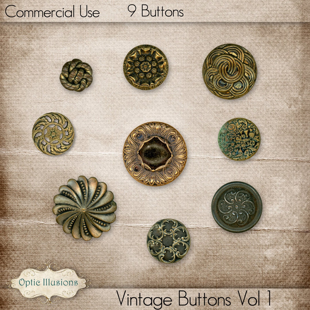 Vintage Buttons Vol 1 - Digital Scrapbooking - Elements, 9 Vintage ...