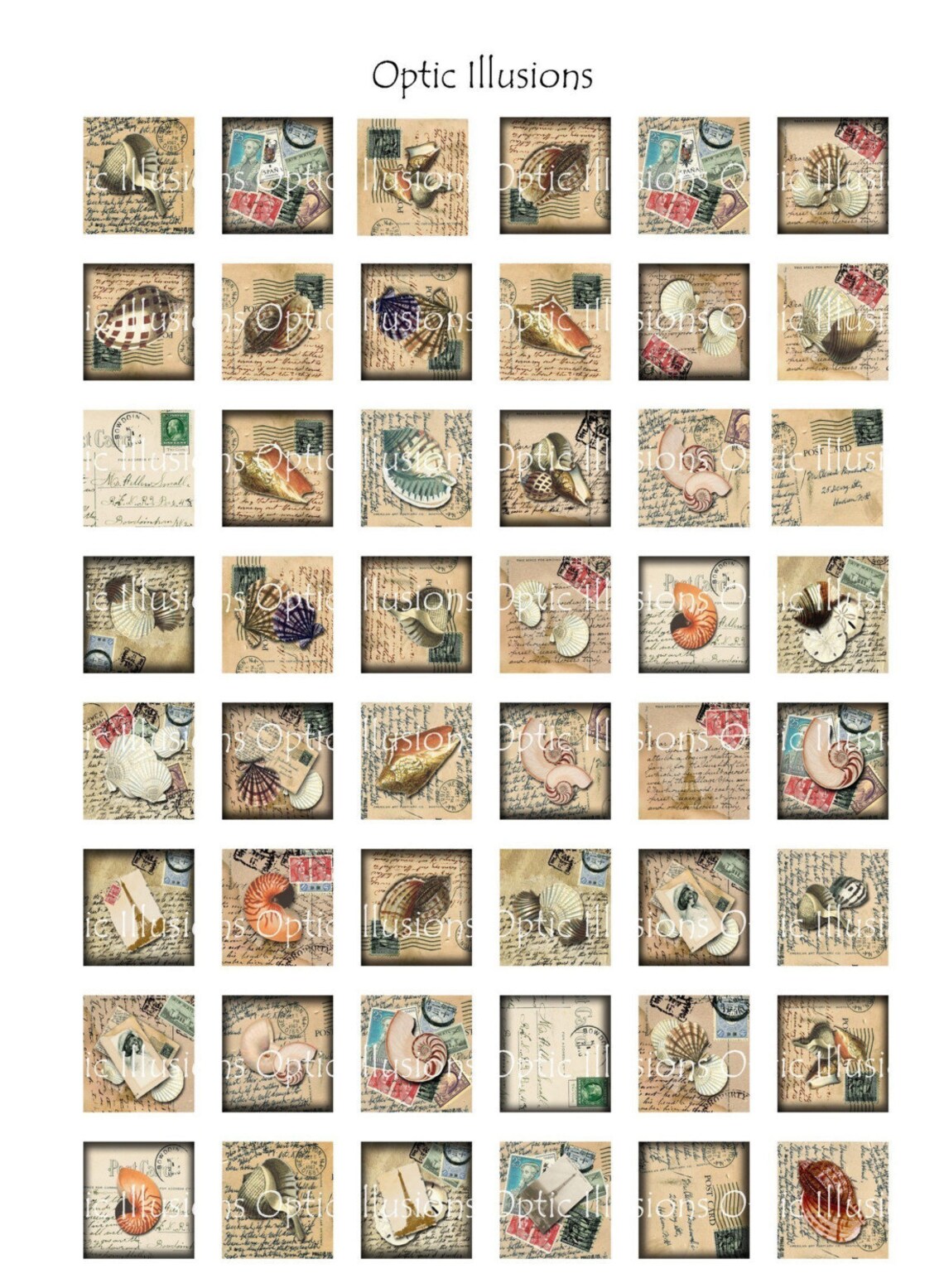 INSTANT DOWNLOAD Vintage Postcards and Shell Illustrations - Etsy