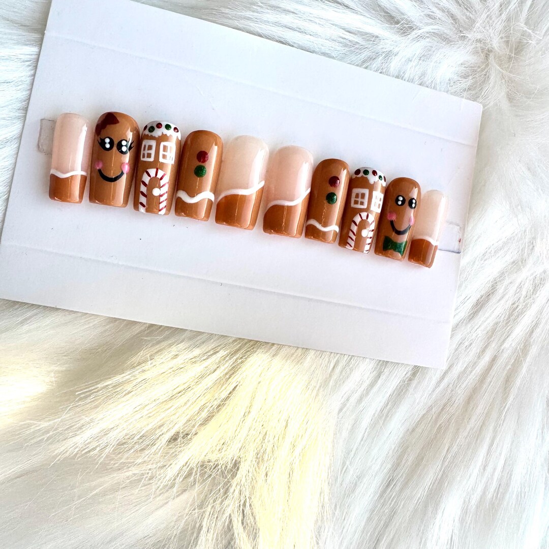 RTS****** Medium Square Gingerbread Theme Press on Nails. Size Medium ...