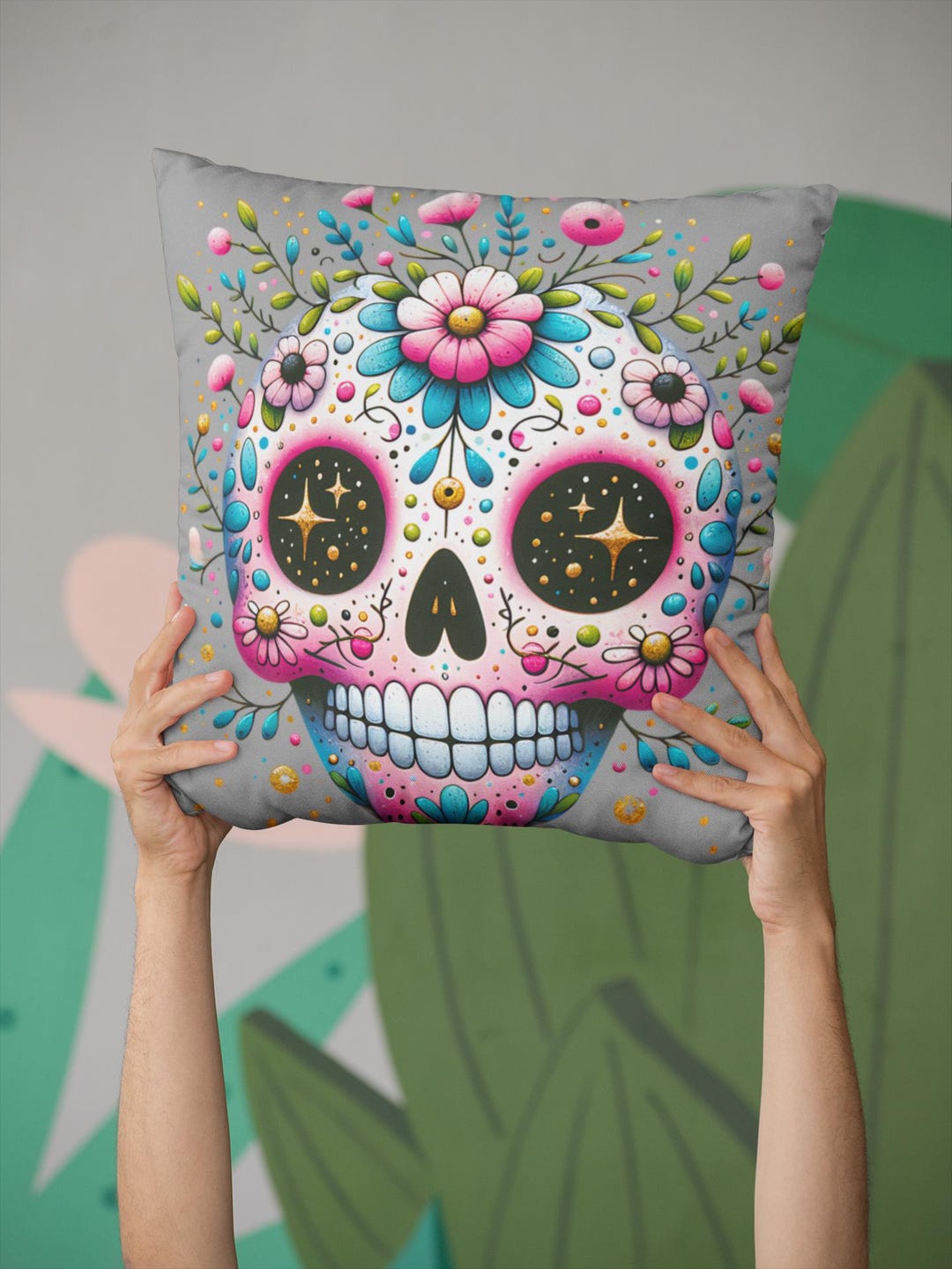 Colorful Sugar Skull Pillowcase, Day of the Dead Decor, Boho Bedroom ...