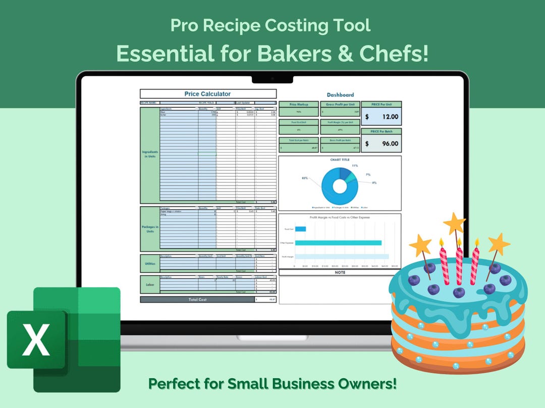 Recipe Cost Calculator 2024, Excel Template for Bakers & Chefs ...