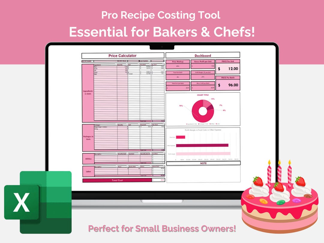 Recipe Cost Calculator 2024, Excel Template for Bakers & Chefs, Ingredient Pricing and Profit ...