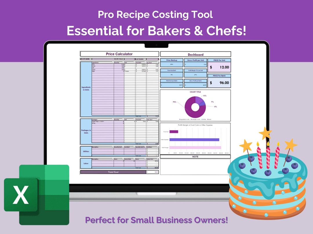Recipe Cost Calculator 2024, Excel Template for Bakers & Chefs ...