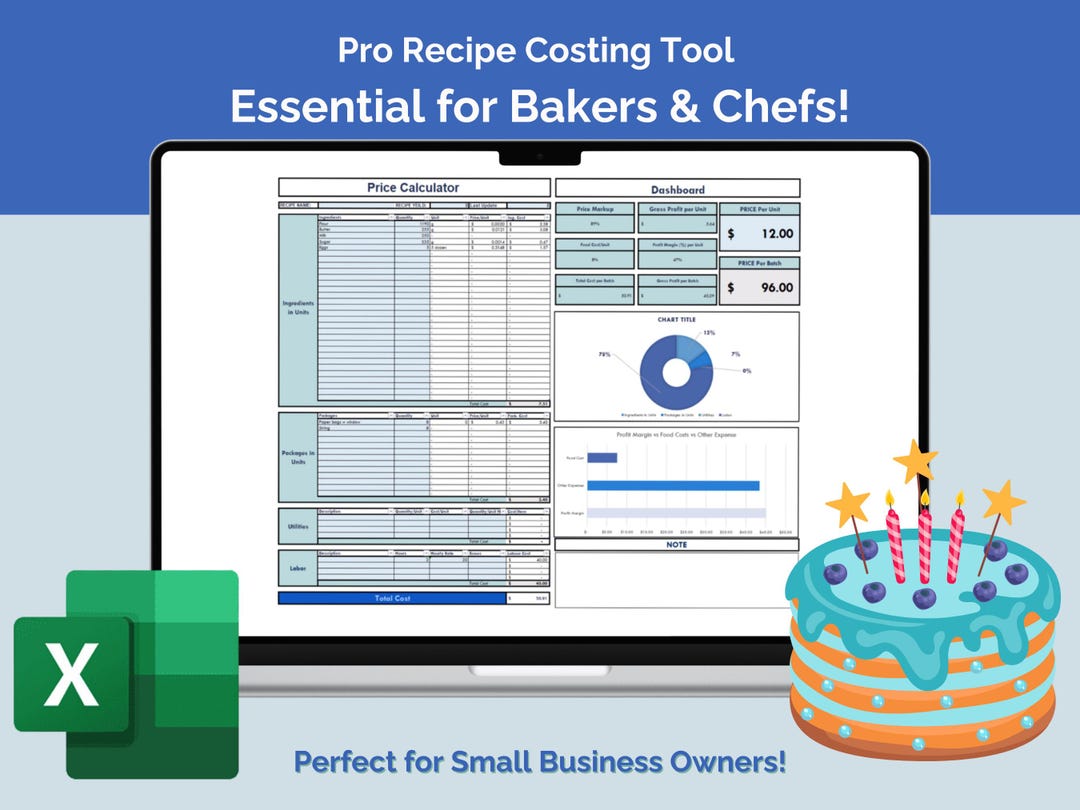 Recipe Cost Calculator 2024, Excel Template for Cooking & Baking ...