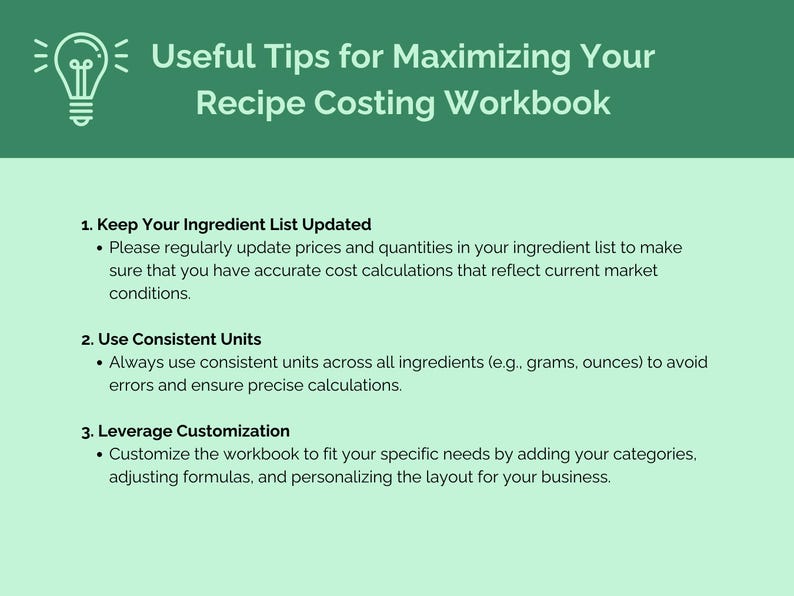 Recipe Cost Calculator Excel Template, Ingredient Pricing, Profit ...