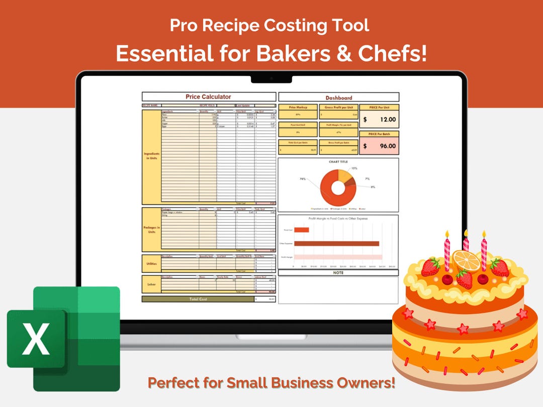 Recipe Cost Calculator Excel Template, Baker Profit Tool (excel File Download) - Etsy