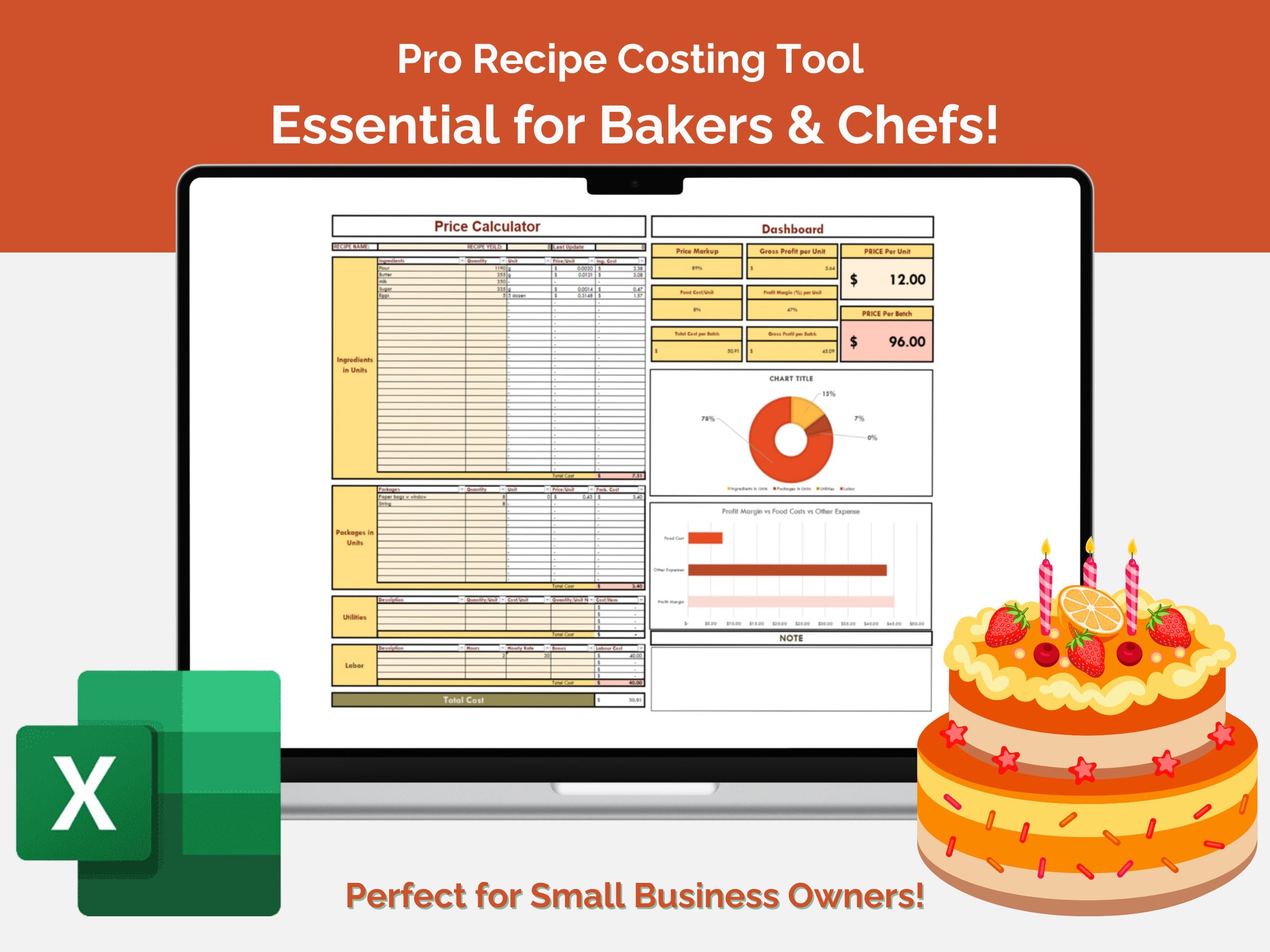 Recipe Cost Calculator 2024, Excel Template for Bakers & Chefs ...