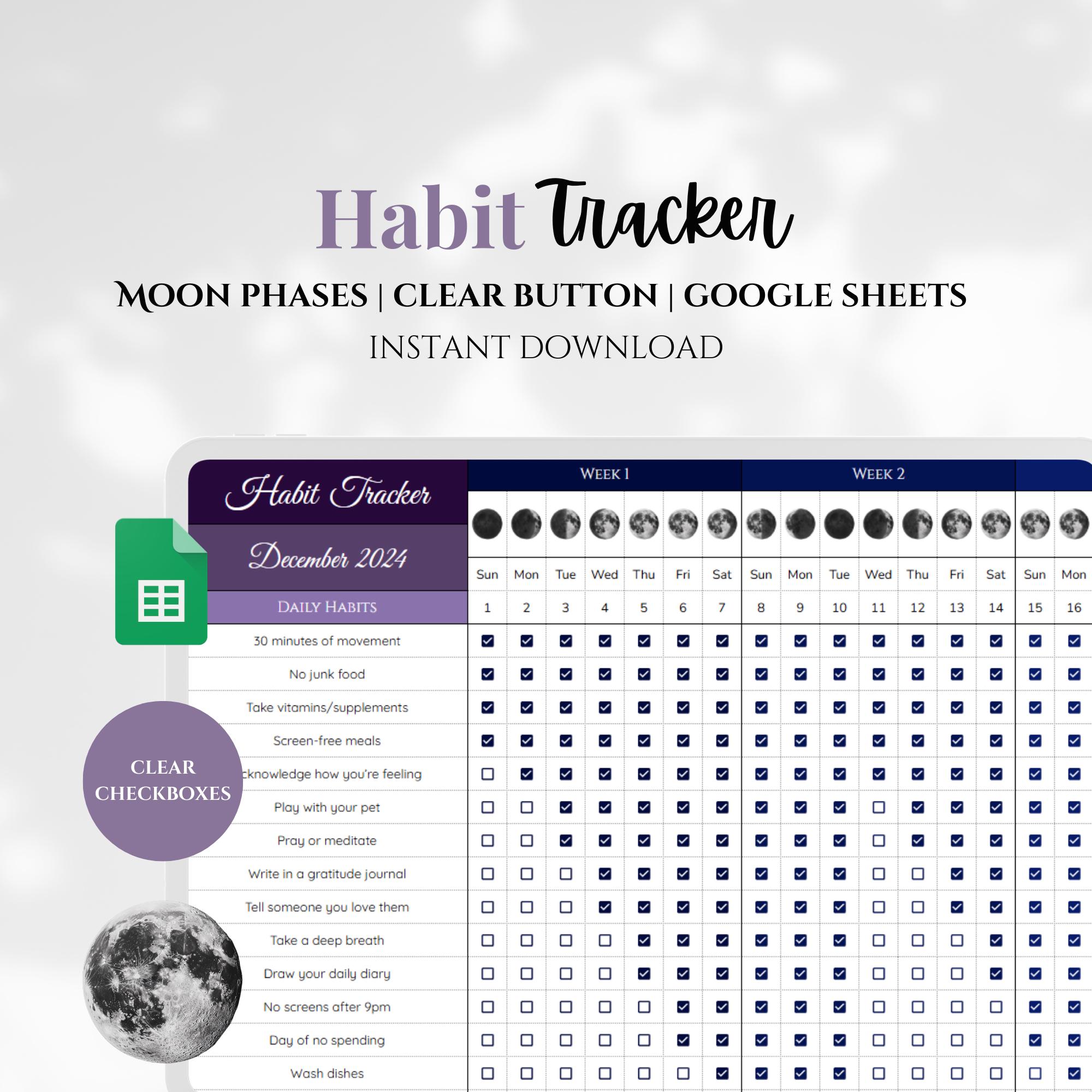 Annual ADHD Habit Tracker Spreadsheet Template Habits Google Sheets ...