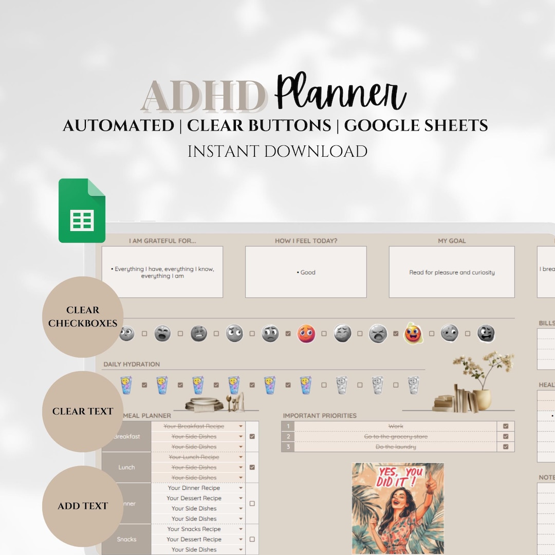 ADHD Adult Daily Weekly Digital Planner ADHD Goal Setting Organizer ...