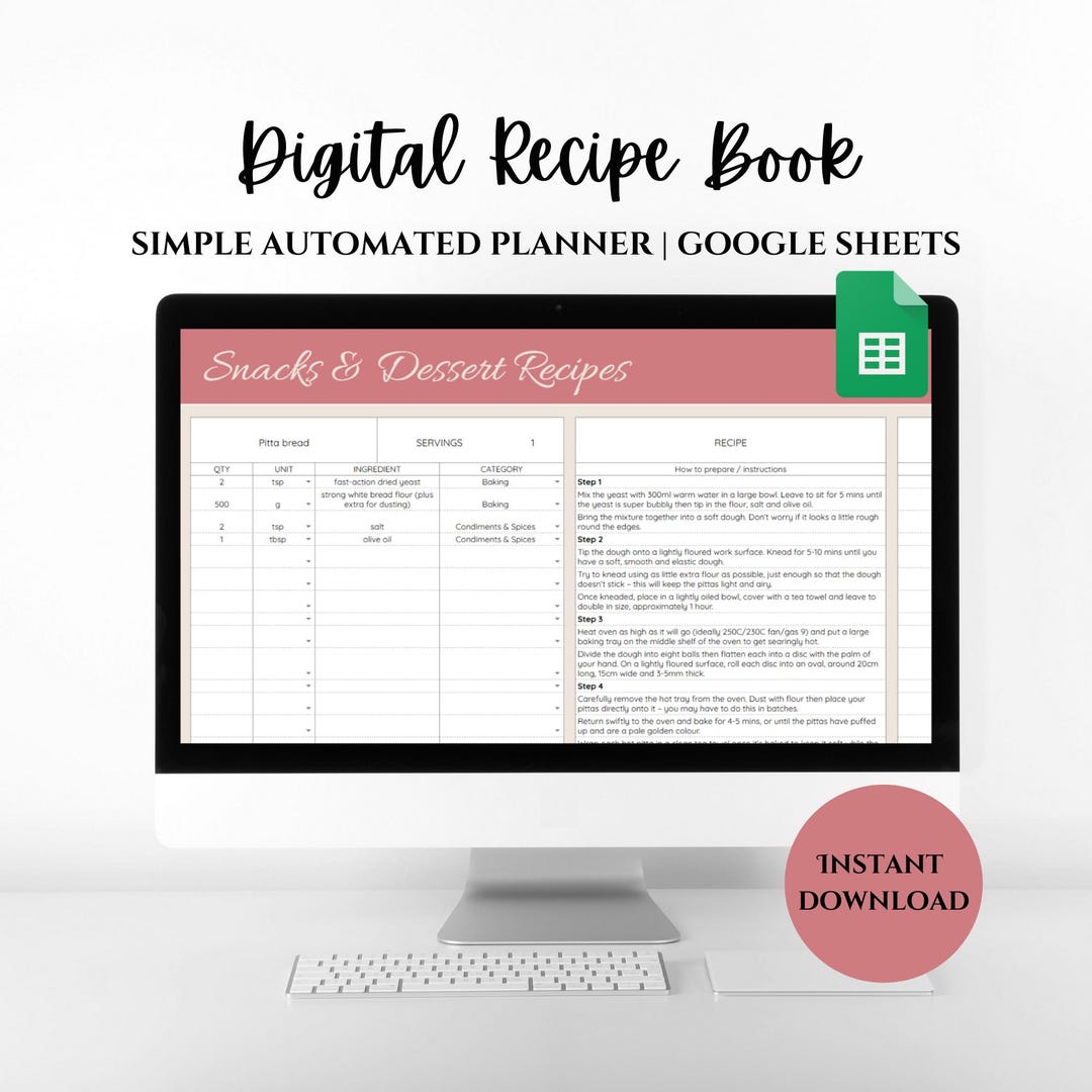 2026 Recipe Book Google Sheets Cookbook Digital Recipe Template Planner ...