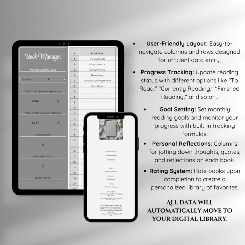 2026 Digital Book Tracker: Reading Journal Google Sheet Template ...