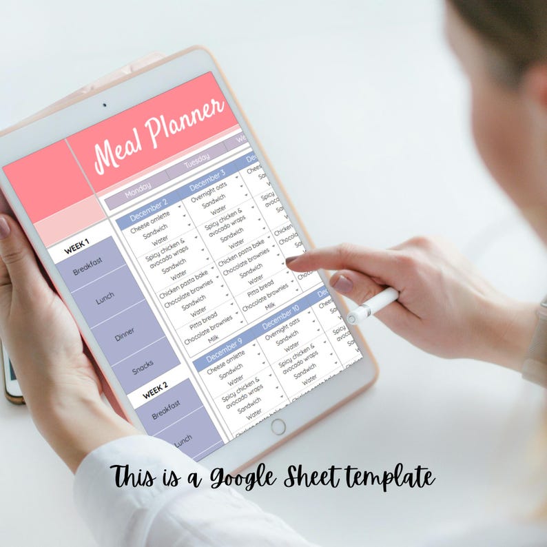 Meal Planner Google Sheets Digital Weekly Grocery Automated Shopping ...