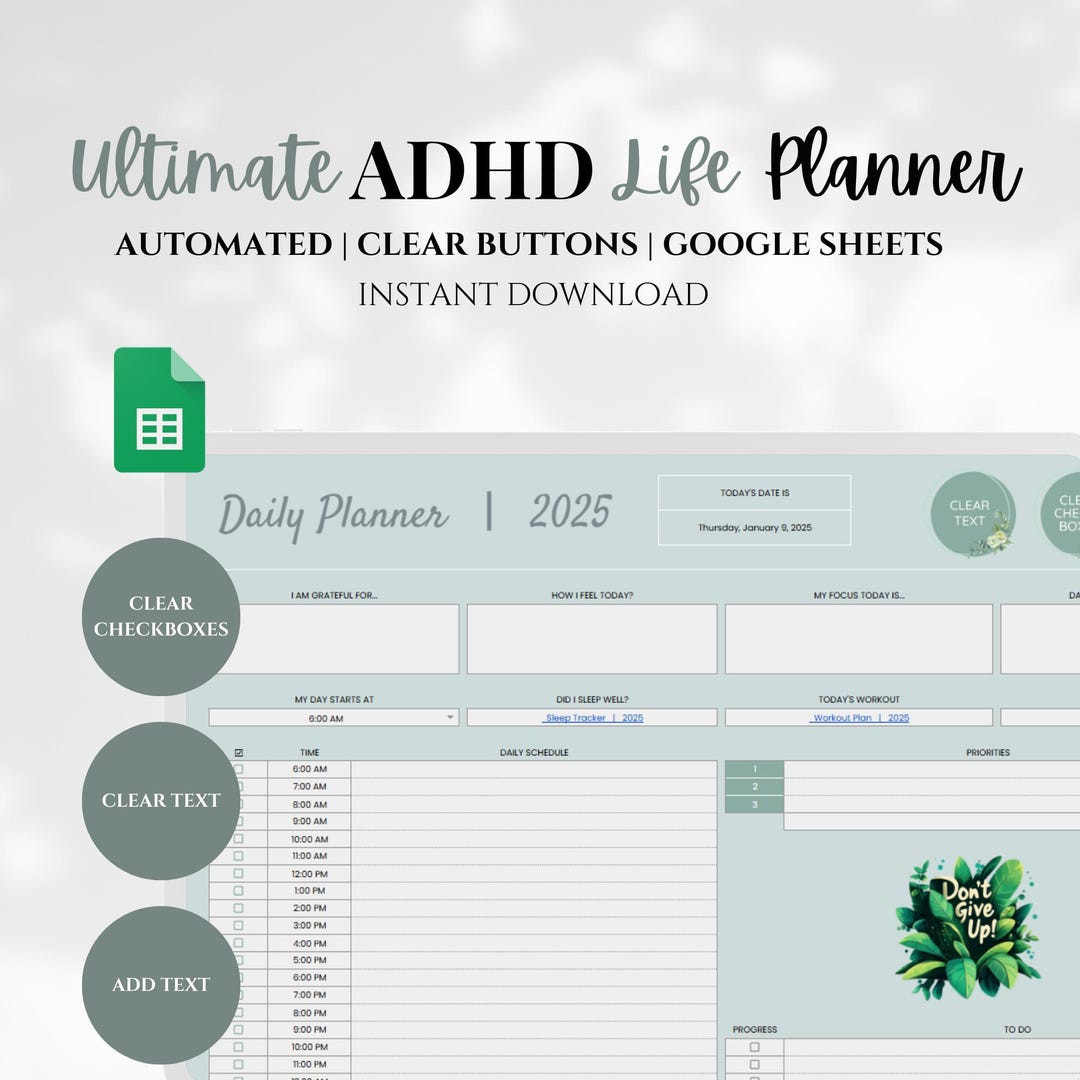 ADHD Life Planner Google Sheets Tracker to Do List Checklist ...